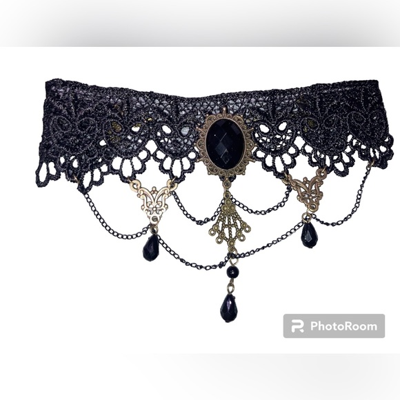 Jewelry | Victorian Black Lace Choker With Black Brassy Embellishments ...